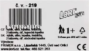 LORI Sada na písek / kbelík, sítko, lopatky, hrabičky, 2 bábovky / pla