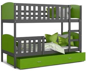 DOBRESNY Dětská patrová postel TAMI 80x190 cm s šedou konstrukcí v zelené barvě
