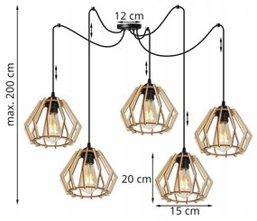 Light for home - Moderní závěsné svítidlo s dřevěnými stínidly SPIDER TIMBER 2360/5, E27, Černá