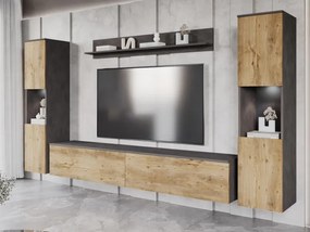 Obývací stěna Bamisio XL, Barva: matera / breslau kaštan, Osvětlení: osvětlení LED - bílé