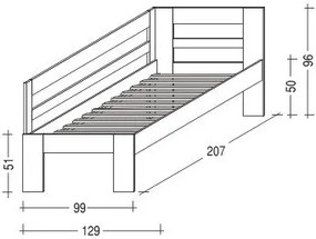Rohová postel z masivu - jednolůžko HANNY I. 120x200, bílá, smrk