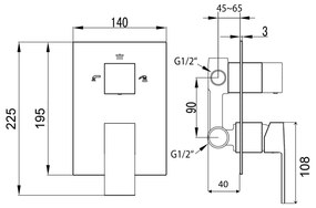 Sapho, LATUS podomítková sprchová baterie, 3 výstupy, chrom, 1102-44