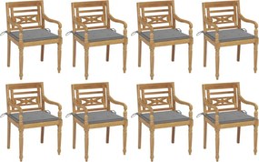 vidaXL Židle Batavia s poduškami 8 ks masivní teakové dřevo [3073354] Barva: Šedá