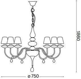 Ideal Lux - Lustr na řetězu BLANCHE 6xE14/4W/230V pr. 75 cm černá
