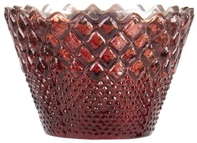 Červený skleněný broušený svícen na čajovou svíčku – 10x7 cm