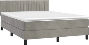 Box spring postel s matrací a LED světle šedá 140x190 cm samet 3134519