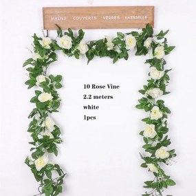 Umělá květina - pnoucí růže (220 cm, 10 květů) Barva: bílá 2