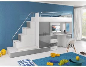 Dětská multifunkční postel Paradise 5, Barva: bílá / bílý lesk + šedý lesk