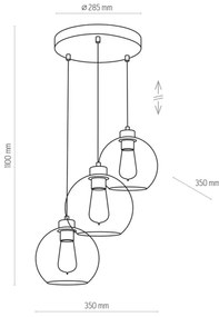 TK LIGHTING Lustr - CUBUS 2832, Ø 35 cm, 230V/15W/3xE27, grafit/černá
