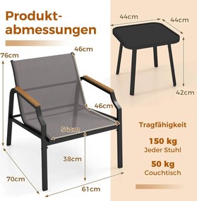 Costway 3-KUS. Set zahradního nábytku s 2 židlemi a stolem Balkonový set