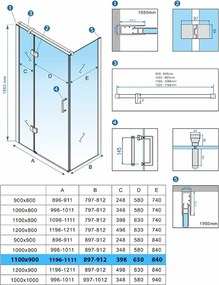 BPS-koupelny Obdélníkový sprchový kout HYD-OK03B 110x90 chrom/transparent - bez vaničky