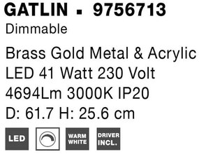 Nova Luce Stropní LED svítidlo GATLIN mosazný zlatý kov a akryl 41W 3000K stmívatelné