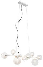 Art Deco závěsná lampa bílá s čirým sklem 8 světel - David