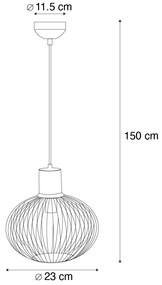 Moderní drátové závěsné svítidlo černé s béžovou 23cm - Gila