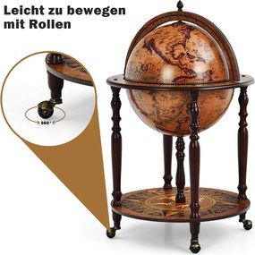 Costway Globe Bar Cabinet Barový vozík s kolečky a víkem Stojan na víno