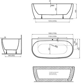 Polimat Akrylátová volně stojící vana ke stěně Risa 160x80 Rozměry (cm): 160x80, Barva vany: Bílá / černá mat