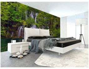 DIMEX | Samolepicí vliesová fototapeta na zeď Plitvická jezera MA-5-0078 | 375 x 250 cm | zelená, bílá, hnědá