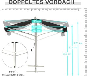 Stojící zahradní markýza Outsunny 4x3m se skládací klikou v šedé barvě pro terasu a balkon, odolná proti povětrnostním vlivům a stabilní |