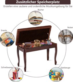 Costway Klavírní lavice s přihrádkou na noty Stolička na klavír z masivního