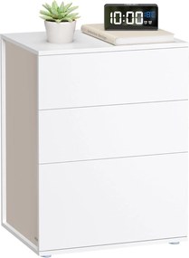 Noční stolek se 3 úložnými zásuvkami, matná bílá a cappuccino béžová barva