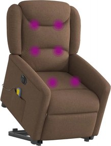 Elektrické zvedací masážní polohovací křeslo hnědé textil 3303228