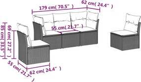5dílná zahradní sedací souprava s poduškami šedá polyratan 3249189