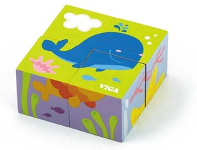Dřevěné puzzle kostky pro nejmenší Viga Velryba Multicolor