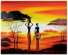 Obraz Krajina Afriky (1dílný) - dvě ženy na pozadí africké přírody