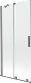 Mexen Velar, 2-křídlová posuvná vanová zástěna 90 x 150 cm, 8mm čiré sklo, broušený grafit, 896-090-000-01-95