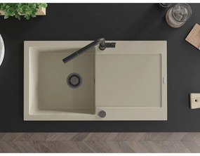 Mexen Leo, 1-komorový granitový dřez 900x500x190 mm a dřezová baterie Flora, béžová, 6501-69-670401-70-B