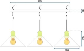 Toolight Porto, závěsné stropní svítidlo 3xE27 APP017-3CP, černá-zlatá, OSW-00206