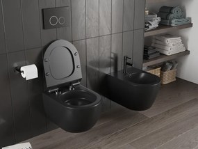 Mexen Carmen, závěsná WC mísa 490x365x340 mm, Rimless Tornádo + WC sedátko z duroplastu, černá matná, 30880185T