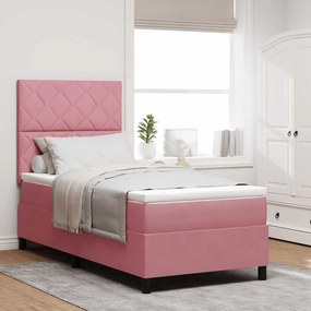 Postel s boxspringem s čelo Růžová 100 x 200 cm samet 3339883