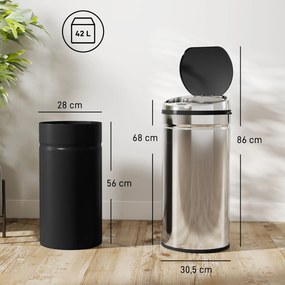 HOMCOM 42 L senzorový odpadkový koš, automatický odpadkový koš, nerezový kuchyňský koš s infračerveným senzorem, pro kuchyň, jídelnu