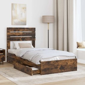Postel s úložným prostorem se zásuvkou Kouřový dub 90 x 190 cm 3411602