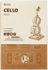 RoboTime 3D dřevěné puzzle Violoncello / od 8 let / 58 dílků / Obtížno