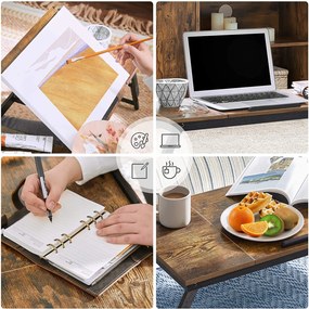 Stůl na laptop, výškově nastavitelný snídaňový tác, 71 x 35 x 23 cm, rustikální hnědý
