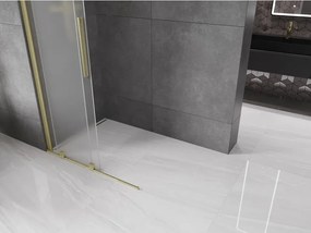 Mexen Velar, sprchová zástěna s posuvnými dveřmi Walk-in 85 x 200 cm, 8mm sklo námraza, zlatá matná, 871-085-000-33-55