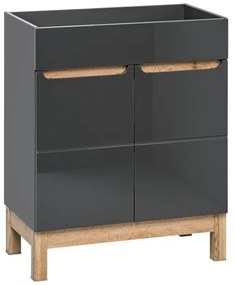 COMAD Stojatá skříňka s umyvadlem - BALI 820 grey, šířka 60 cm, grafit/lesklý grafit/dub votan