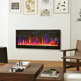 HOMCOM Elektrický krb, montáž na stěnu, nastavitelné plameny, termostat, časovač, ocel, černý