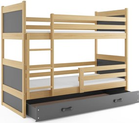 BMS Group Dětská patrová postel s úložným prostorem RICO borovice Velikost postele: 160x80 cm, Barva šuplíku: Zelená