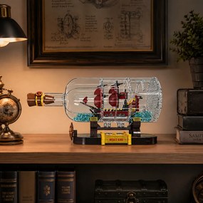 LEAN Toys Stavebnicové kostky – Loď v láhvi, dekorativní plachetnice, hnědá, 885 dílů