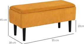 HOMCOM úložná lavička 47L s polyesterovým potahem do ložnice a předsíně, 95x38x45cm, Oranžová