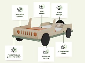 Benlemi Dětská auto postel ve tvaru JEEPU SAFARI 80x160 cm Zvolte barvu: Tmavě šedá