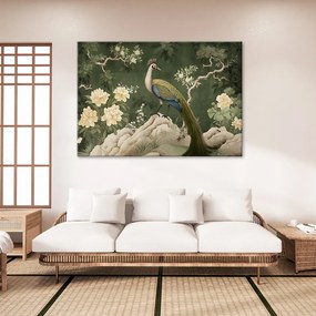Obraz na plátně, Orientální zelený páv - 90x60 cm