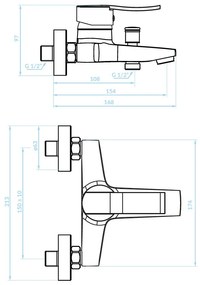 Kuchinox Madera, nástěnná vanová baterie 150mm, černá matná, LAV-BQM_710D