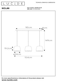 Lucide 30488/03/30 závěsné svítidlo Nolan, černé, 3xE27, 104cm