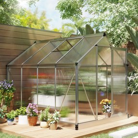 Outsunny hliníkový skleník, 4,79 m² (190 × 252 × 201 cm / 6'3" × 8'3" × 6'7"), základna, střešní ventilace, posuvné dveře, 4 mm UV-odolné panely – za…
