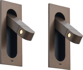 Sada 2 moderních nástěnných svítidel tmavě bronzová vč. LED a portu USB-C - Hilton