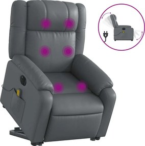 Elektrické zvedací masážní polohovací křeslo šedé umělá kůže 3205174